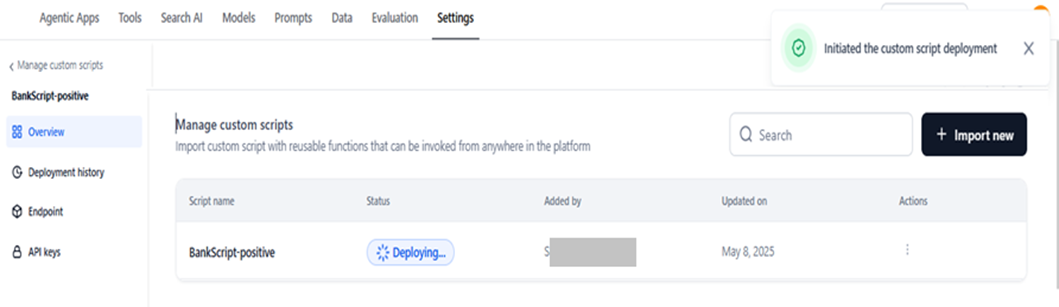 Deploy and Manage Scripts - Kore ai Docs