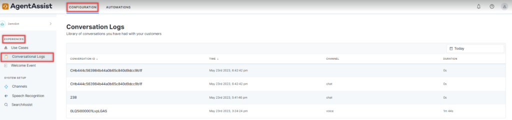 Conversation Logs – Agent Assist