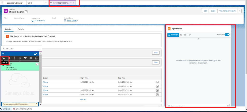AgentAssist Voice Integration with Salesforce Genesys CTI – Agent Assist