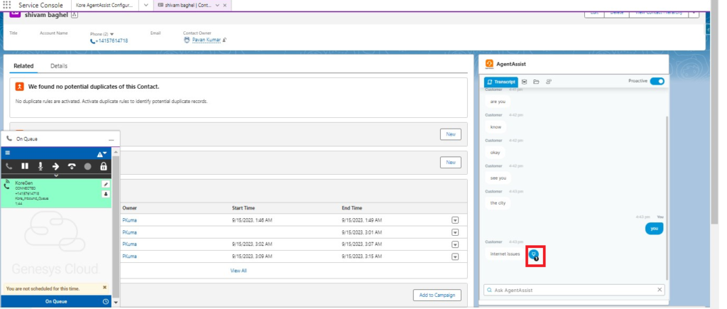 AgentAssist Voice Integration with Salesforce Genesys CTI – Agent Assist
