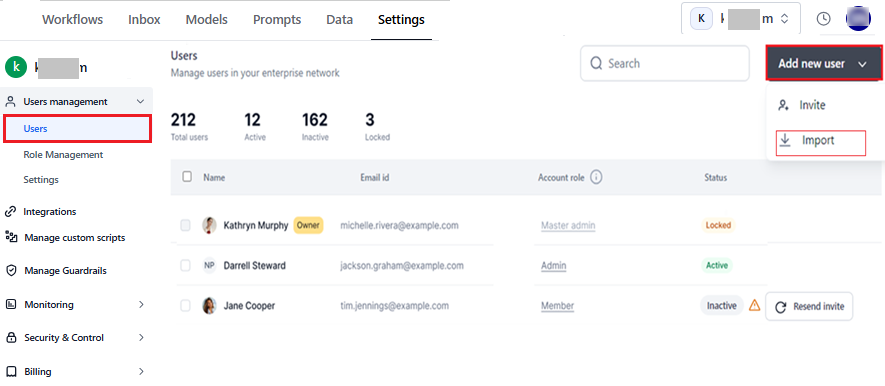 Invite a User - Kore ai Docs