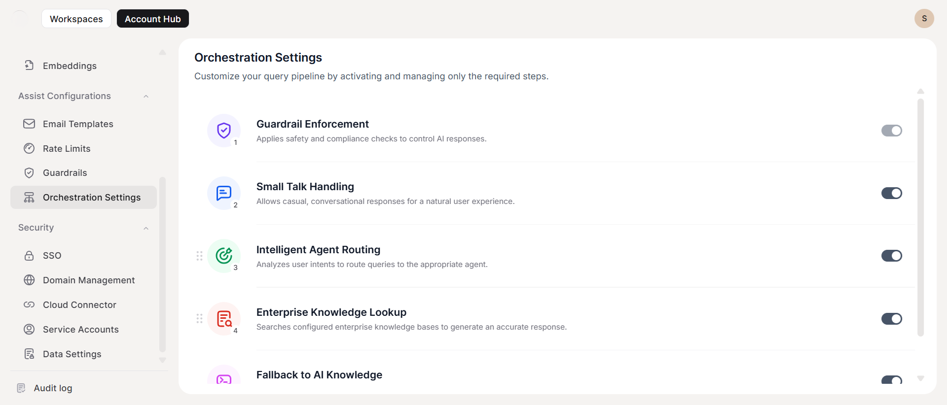 Orchestration Settings - Kore ai Docs