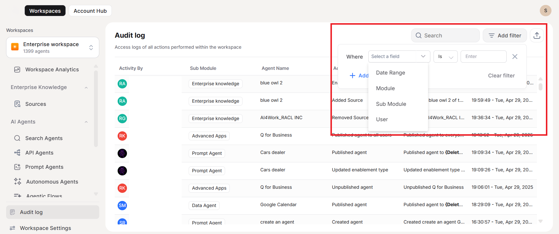 Audit Log Management - Kore ai Docs