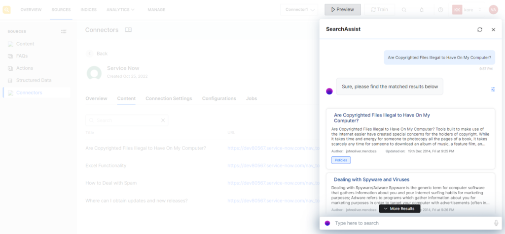 ServiceNow Connector – SearchAssist