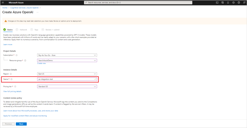 Azure OpenAI Integration – SearchAssist