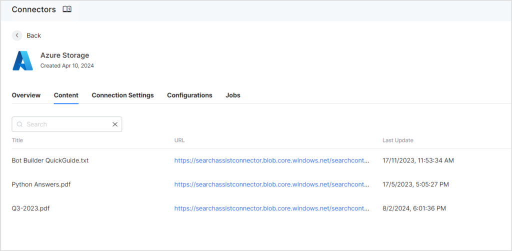 Azure Storage Connector – SearchAssist