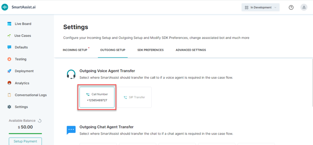Outgoing Setup – SmartAssist -v2