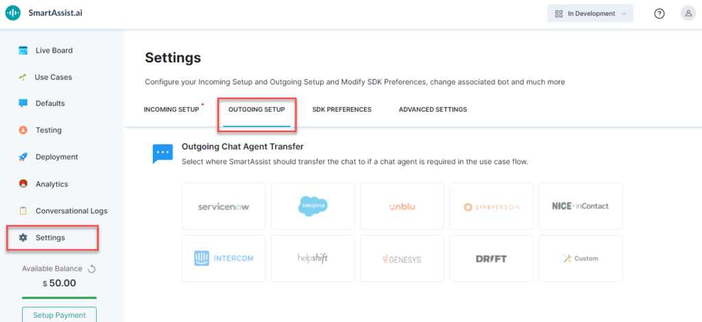 Outgoing Setup – SmartAssist -v2