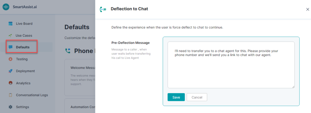 Deflect to Chat – SmartAssist