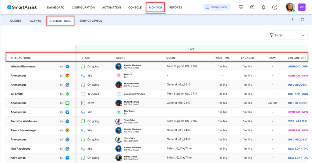 Monitor Queues, Agents, Interactions, and Service Levels – SmartAssist