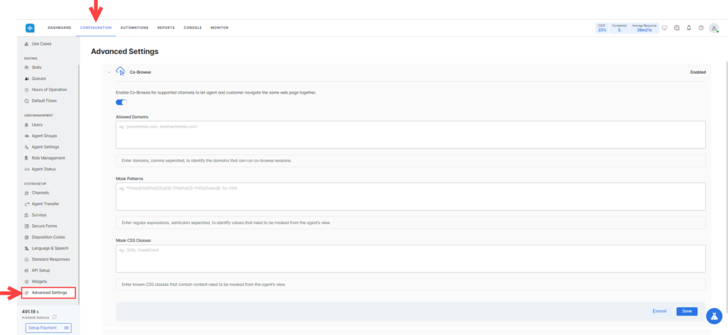 Co-Browse Settings – SmartAssist
