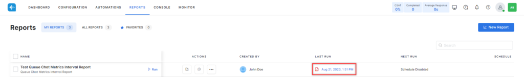 Queue Chat Metrics Interval Report – SmartAssist