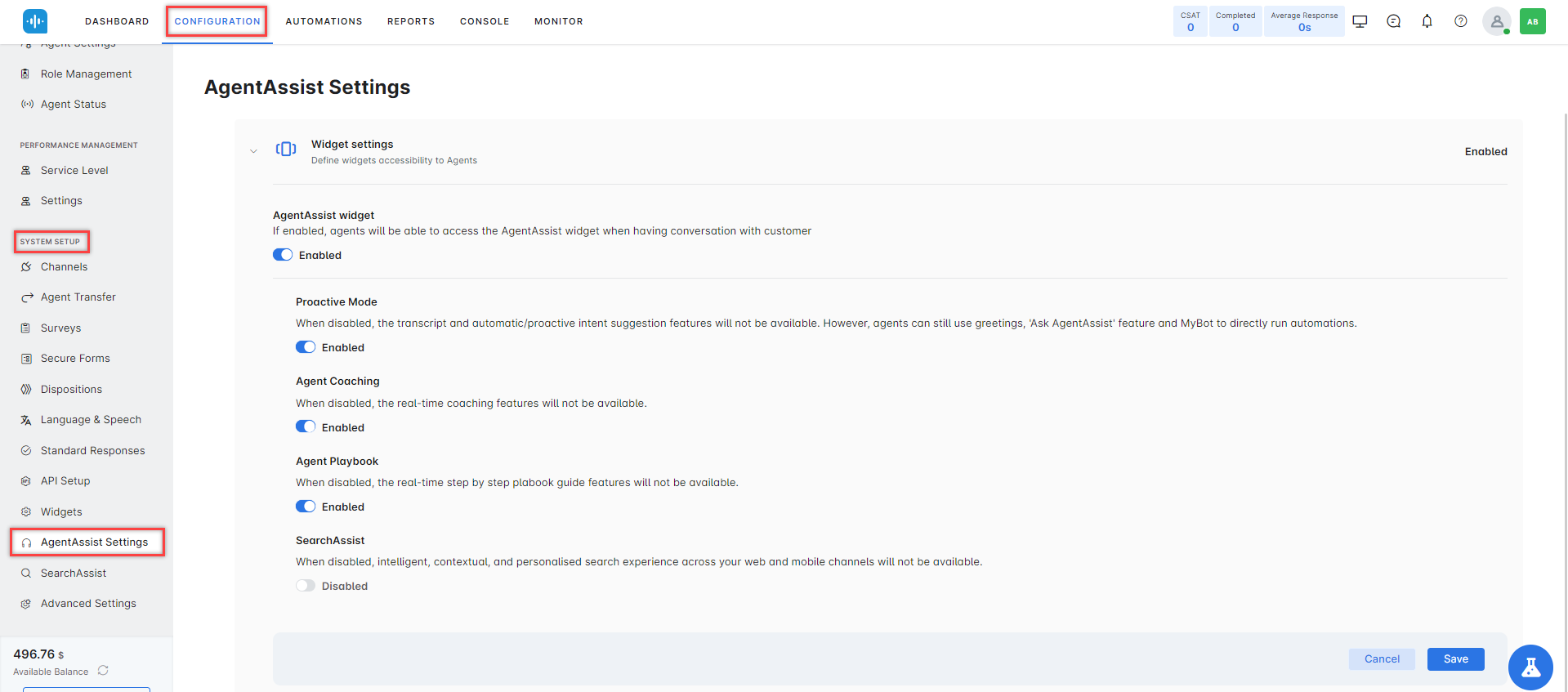 AgentAssist Settings – SmartAssist