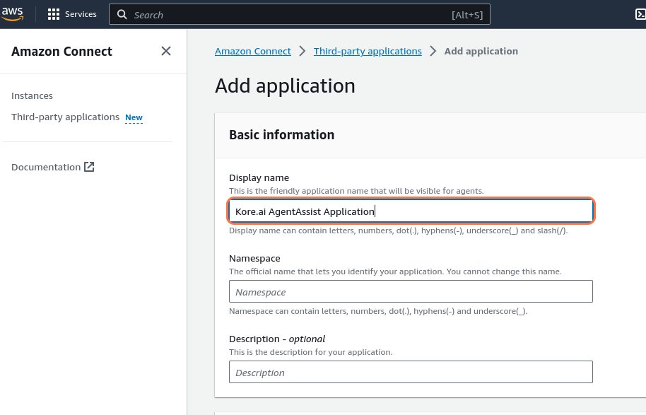 Amazon Connect with Agent AI Voice Via AWS Third Party Applications - Kore ai Docs