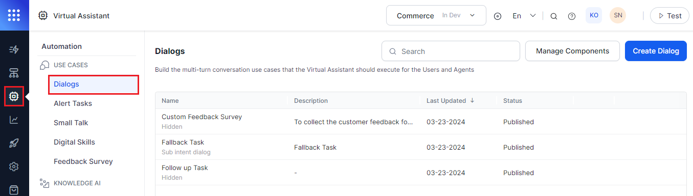 Conversation-driven Dialog Builder - Kore ai Docs