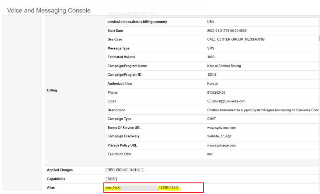 Add syniverse channel - Kore ai Docs