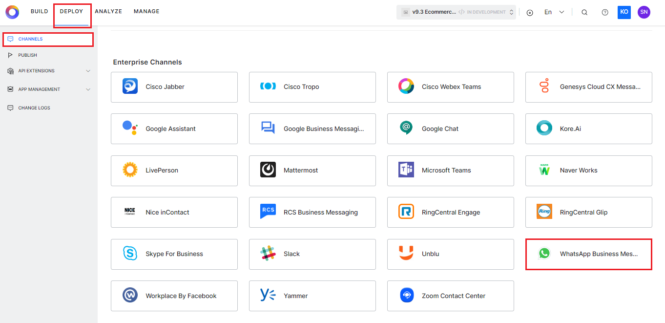 Adding the WhatsApp Business Messaging Channel - Kore ai Docs