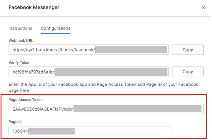 Add facebook messenger channel - Kore ai Docs