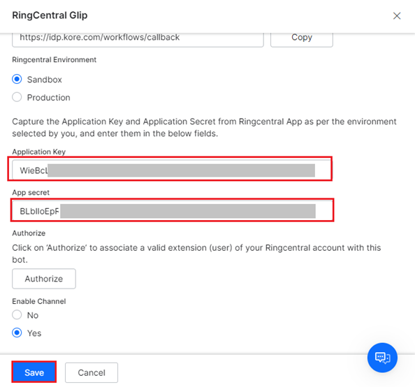 Add ringcentral glip channel - Kore ai Docs