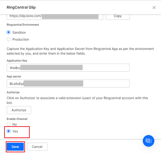 Add ringcentral glip channel - Kore ai Docs