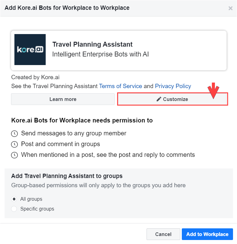 Adding the Workplace by Facebook Channel - Kore ai Docs