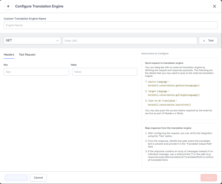 Translation Configurations - Kore ai Docs