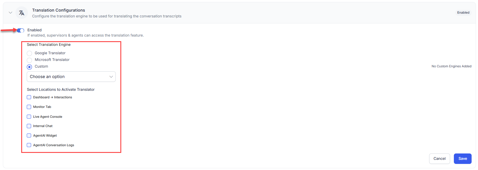 Translation Configurations - Kore ai Docs