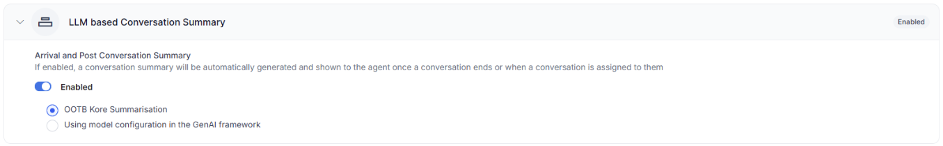 LLM Based Conversation Summary - Kore ai Docs