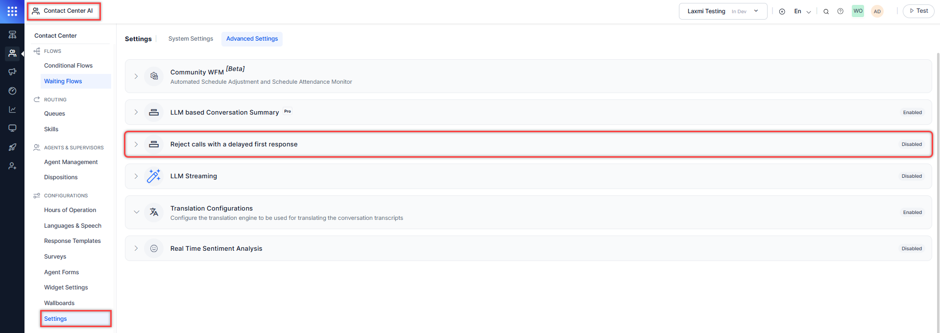 Reject Calls With a Delayed First Response - Kore ai Docs