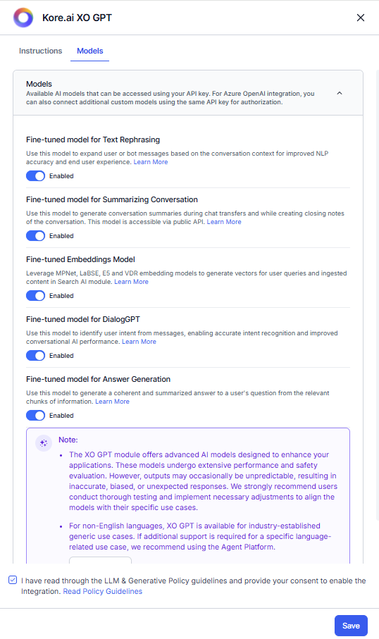 Configure LLM Integration - Kore ai Docs