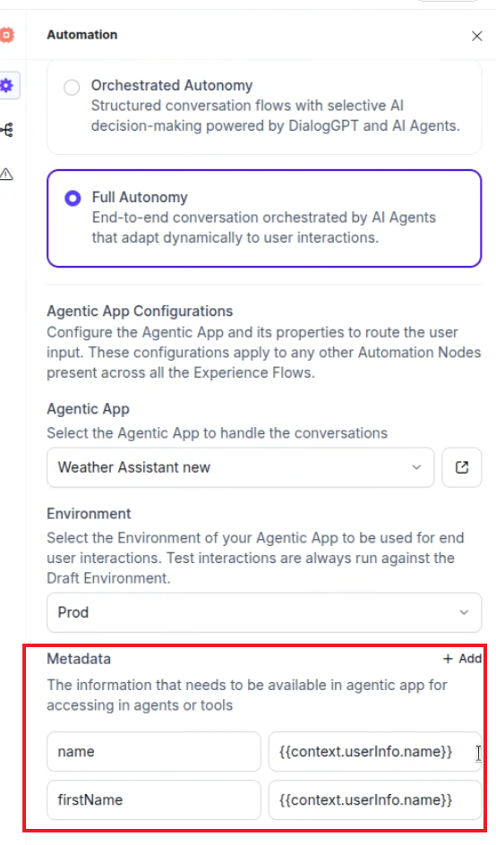 Share Metadata from AI for Service to Agent Platform - Kore ai Docs