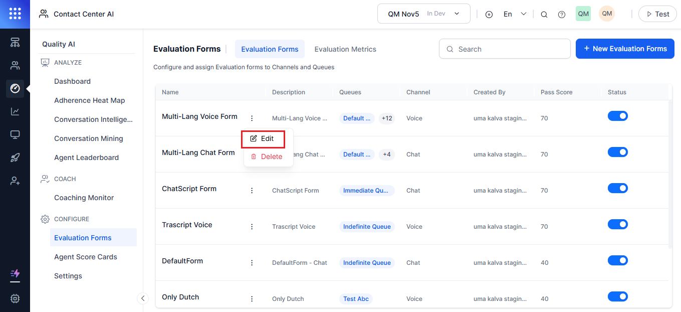 Evaluation Forms - Kore ai Docs