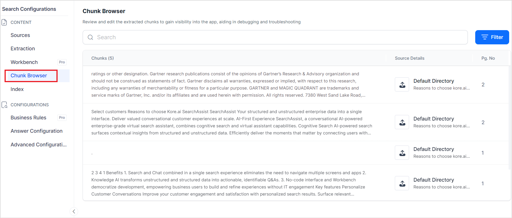 Chunk Browser - Kore ai Docs